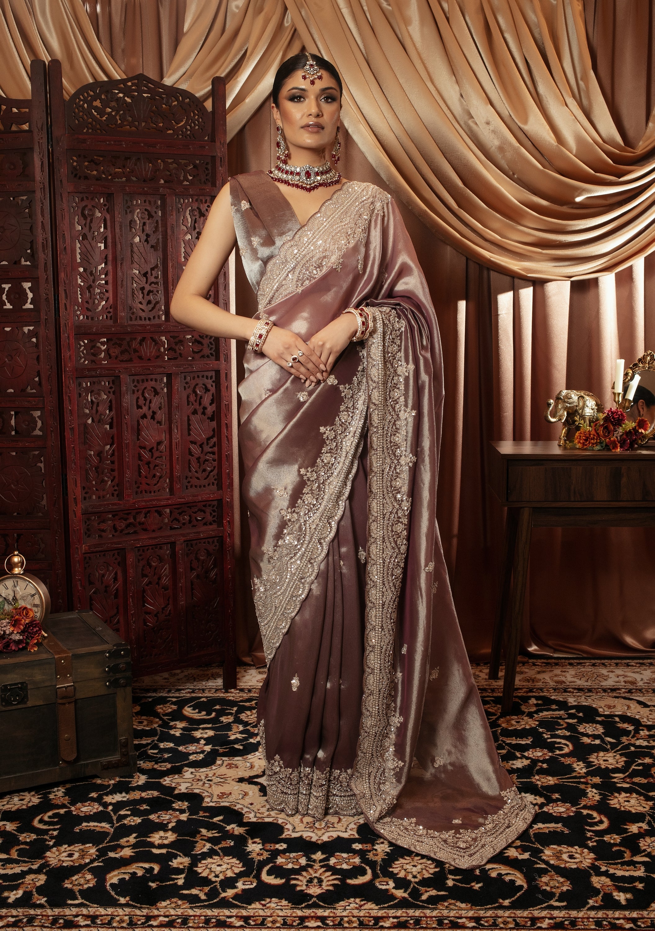 Luxury Tissue Silk Beadwork Embroidery Sari YF029 – Anjla Saris